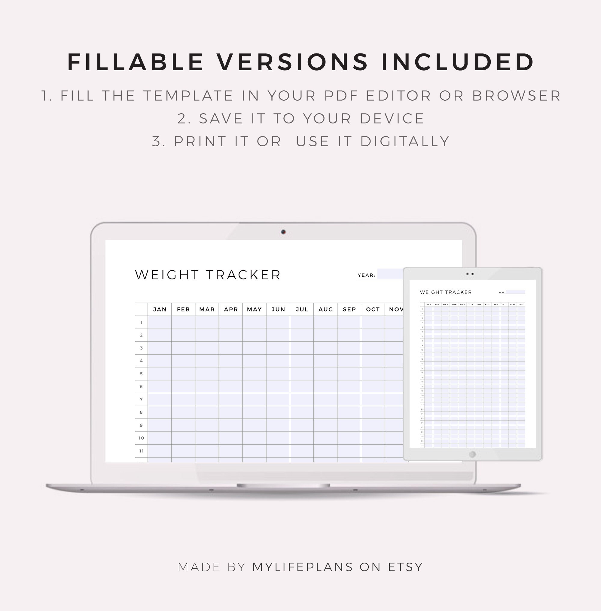 365 Day Weight Tracker Printable & Fillable Daily Weight - Etsy