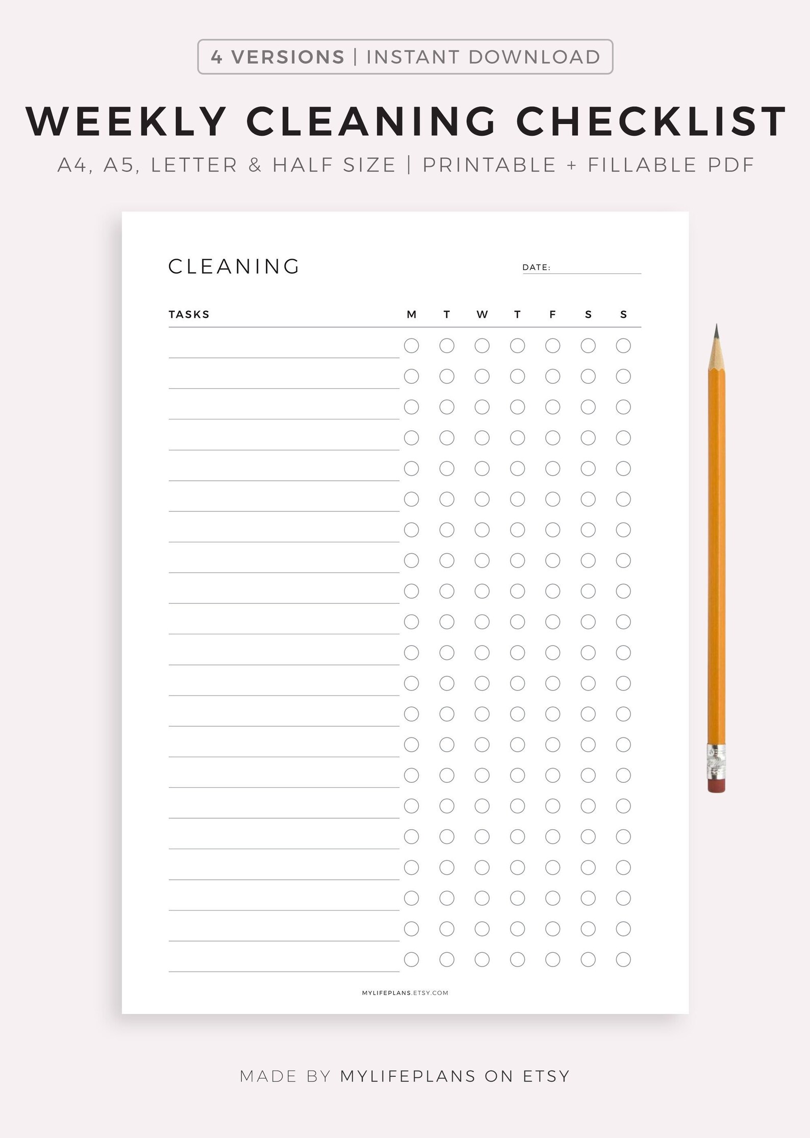 Weekly Cleaning Checklist Printable Cleaning Template - Etsy UK