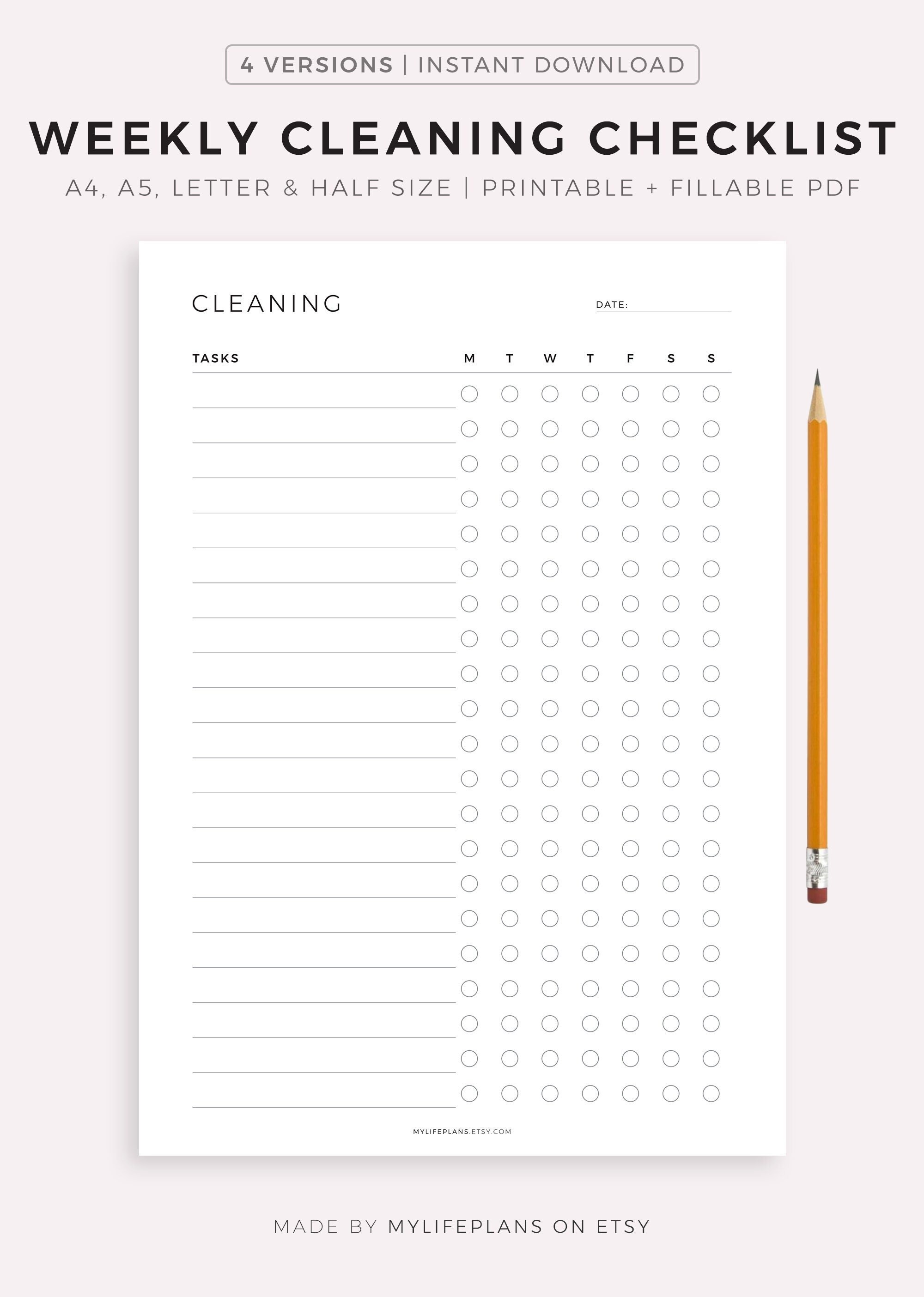 Weekly Cleaning Checklist Printable Cleaning Template Etsy UK