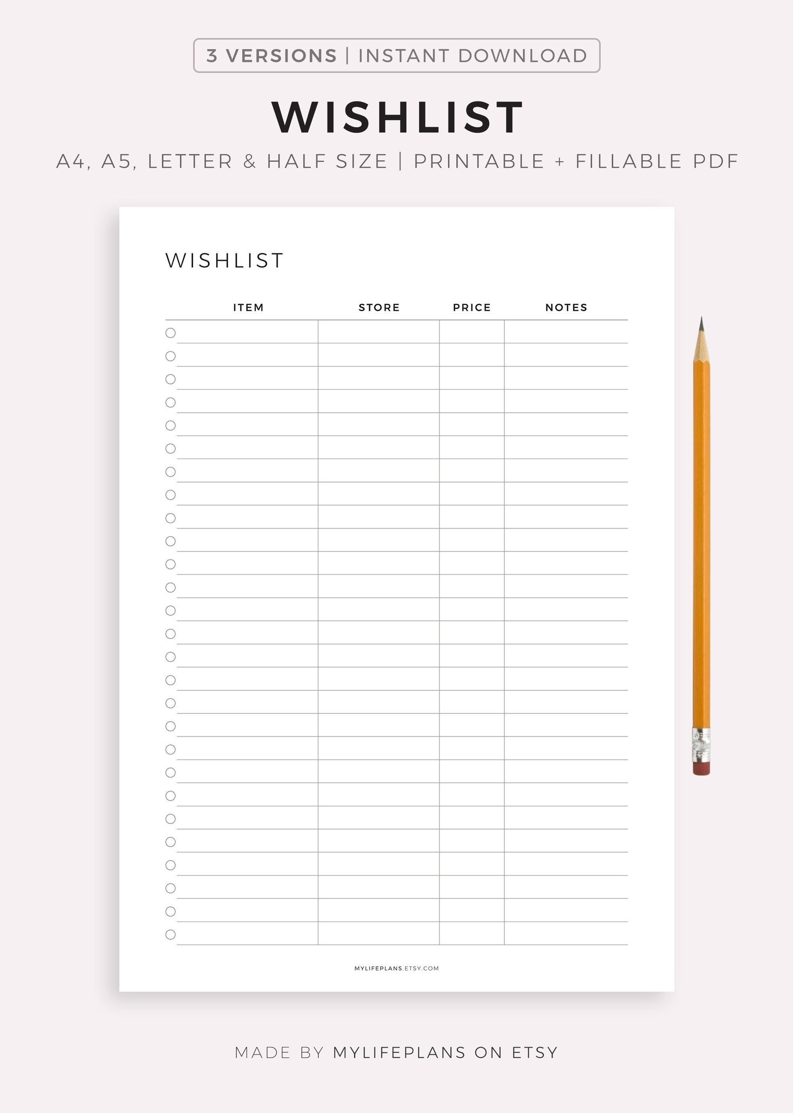 Simple Wishlist Page Printable & Fillable, Holiday Wishlist Template ...