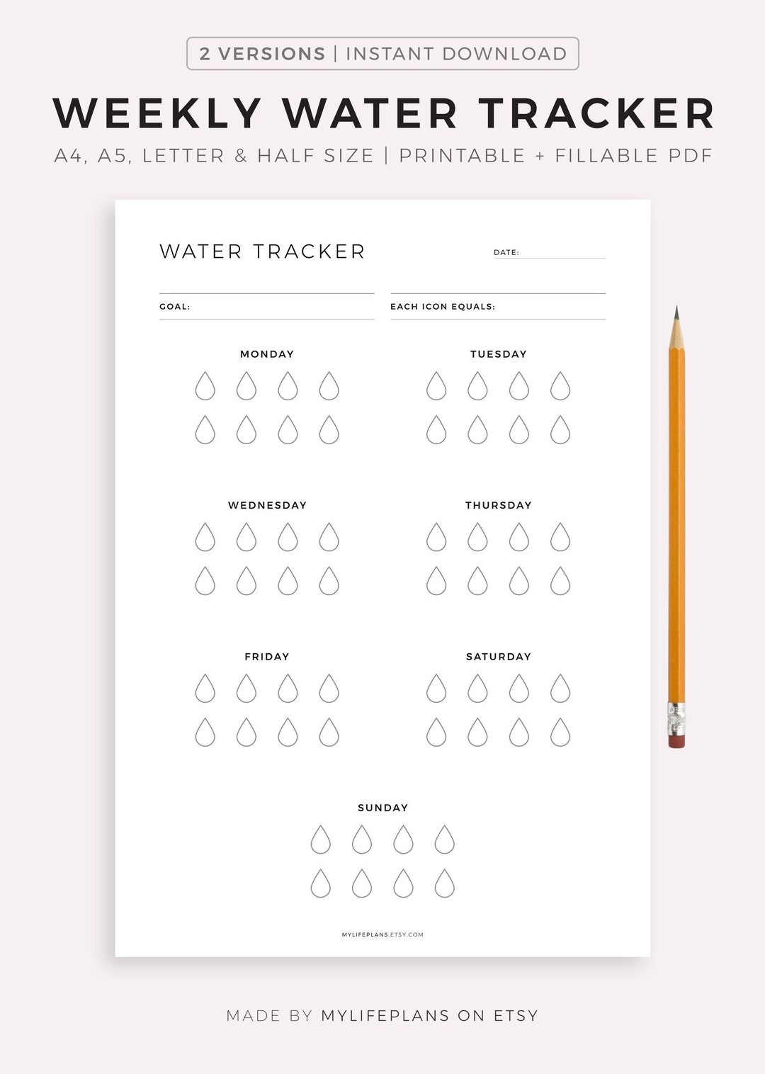 Weekly Water Tracker Printable, Hydration Tracker, Water İntake, Drink ...