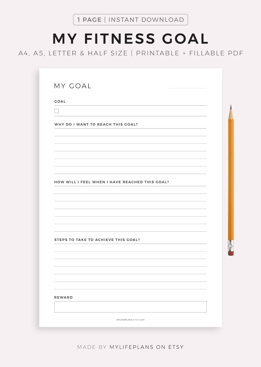 My Fitness Goal Planner Pritnable, Goal Setting, Goal Worksheet ...