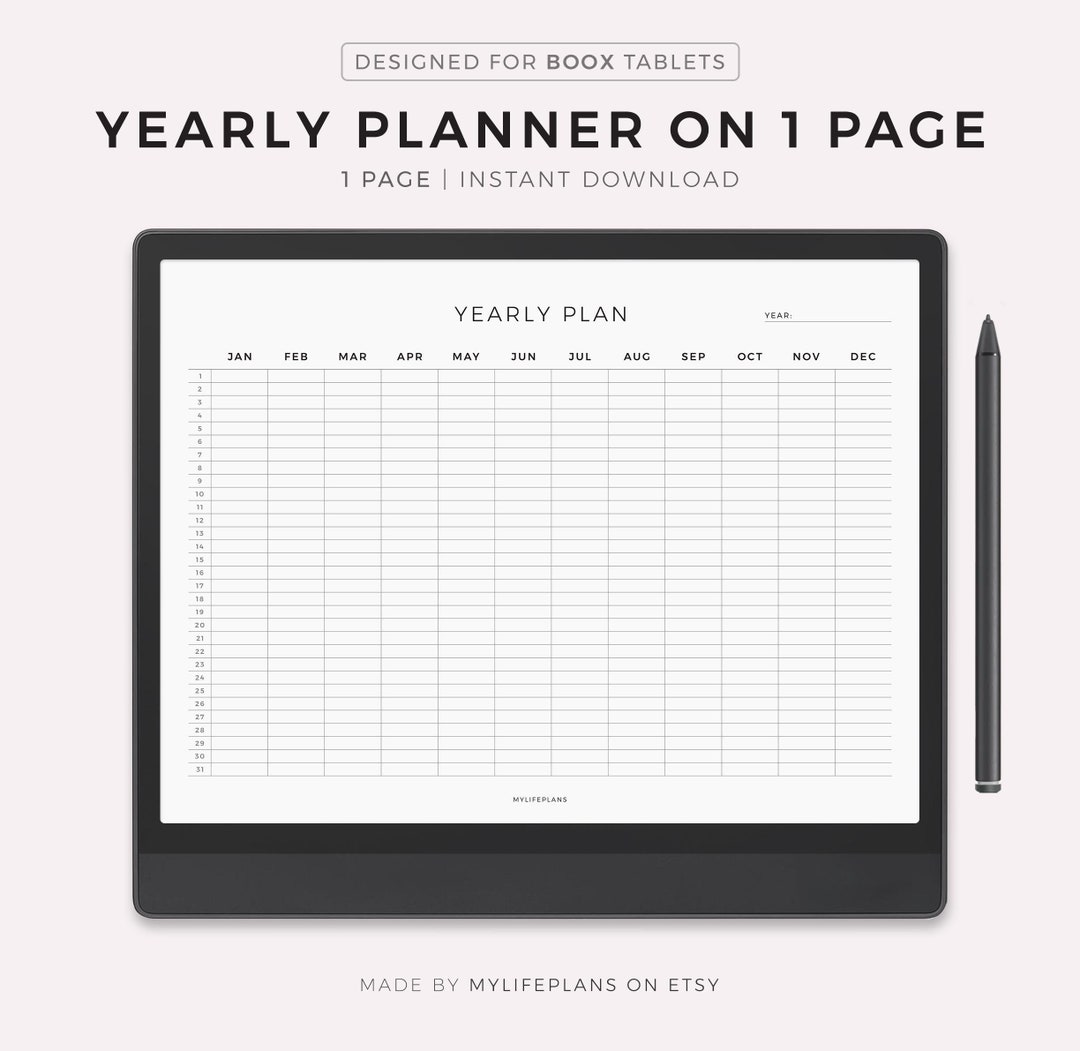 Yearly Planner on 1 Page, Landscape, Year at a Glance, Calendar ...