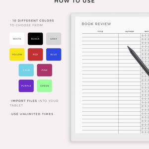 Simple Book Review Template for Remarkable Paper Pro, Book Log and ...
