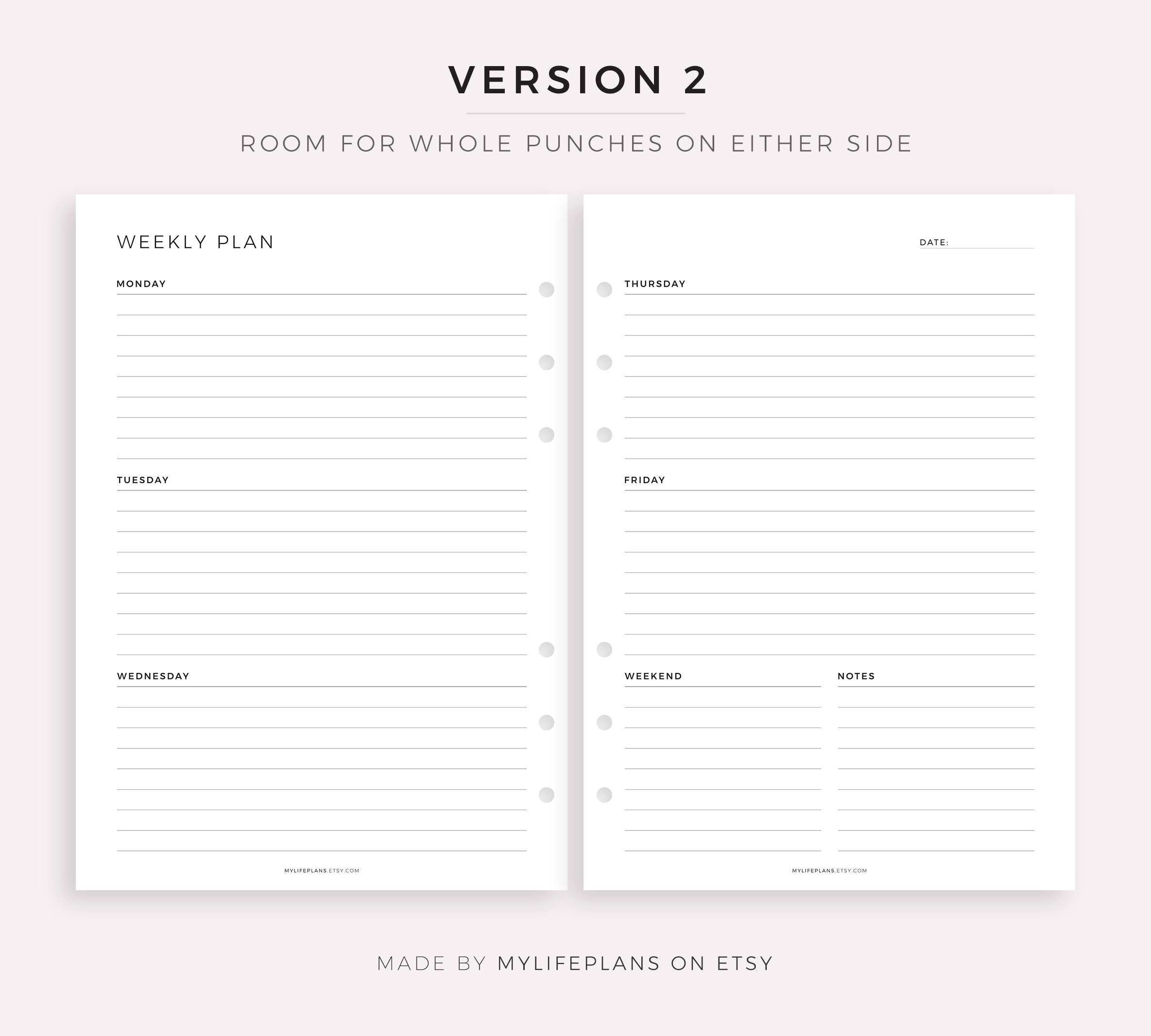 Week on 2 Pages, Week at a Glance, Weekly Schedule, Weekly Agenda ...