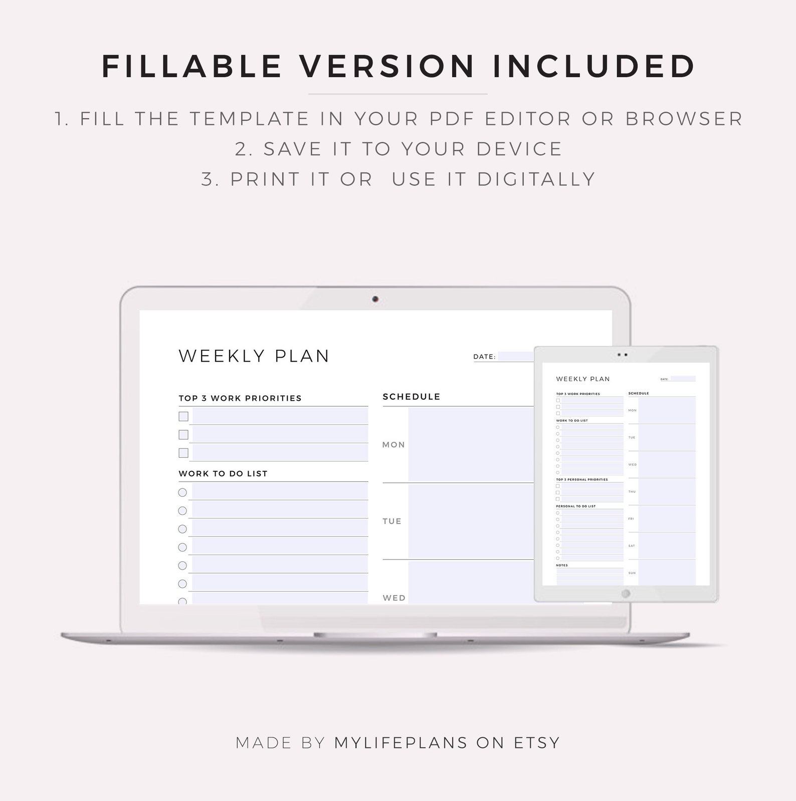 Work From Home Weekly Planner Printable Weekly to Do List for | Etsy