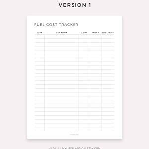 Digital Fuel Cost Tracker, Gas Price Tracker, Cost per Mile Log ...