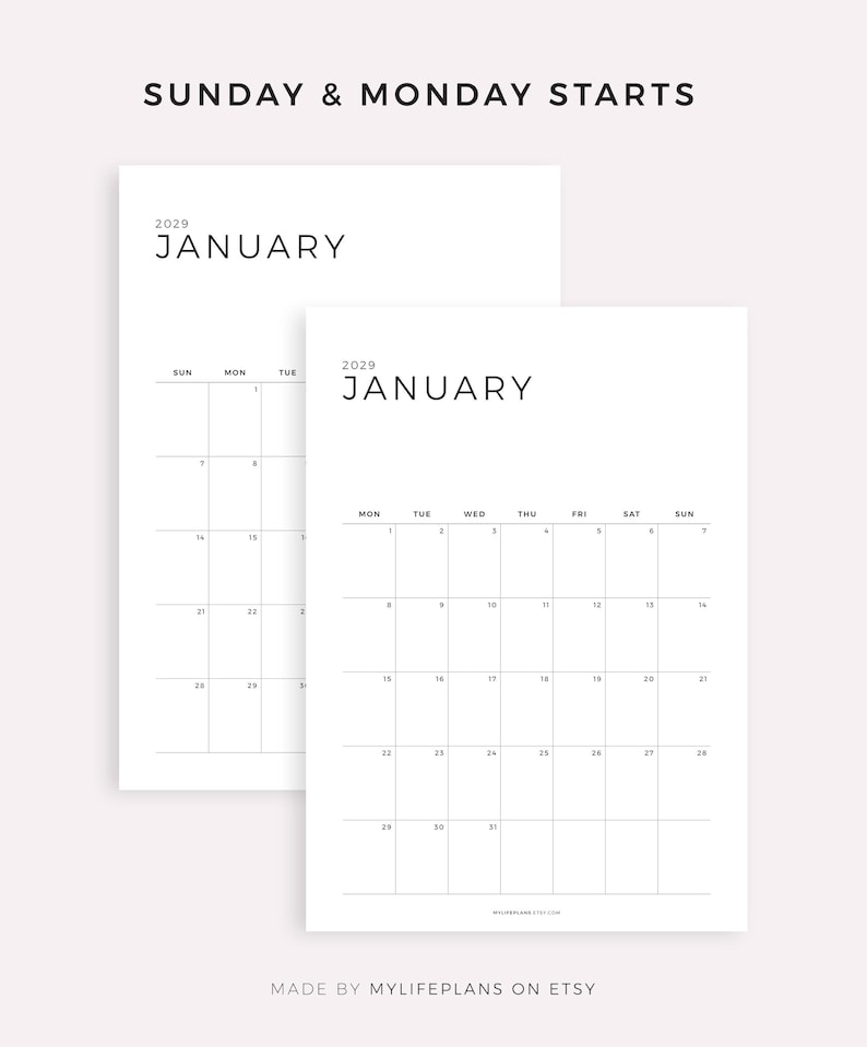 2029 Monthly Calendar Printable & Fillable, Year Calendar Template ...