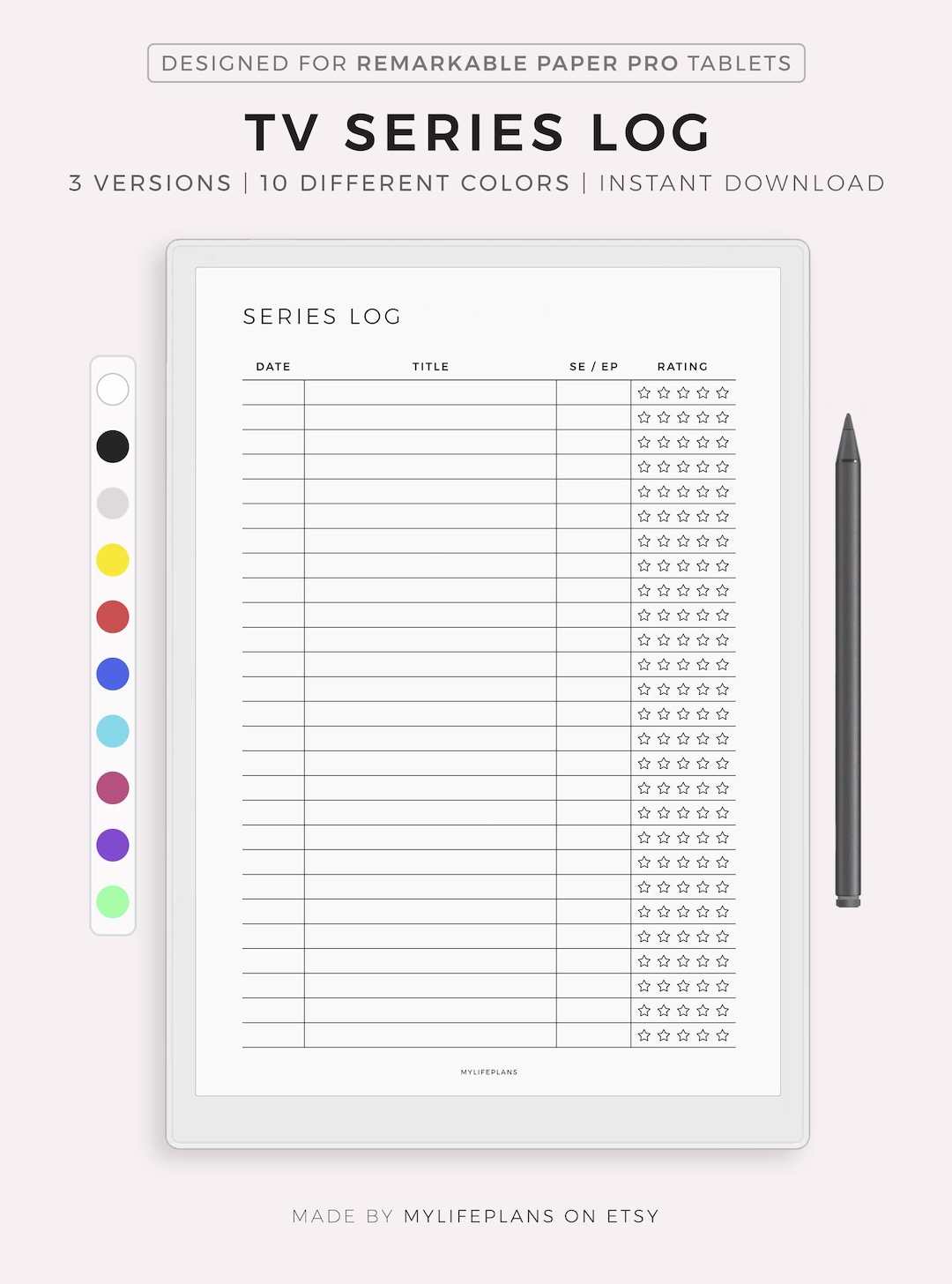 TV Series Log Template for Remarkable Paper Pro, Series to Watch ...