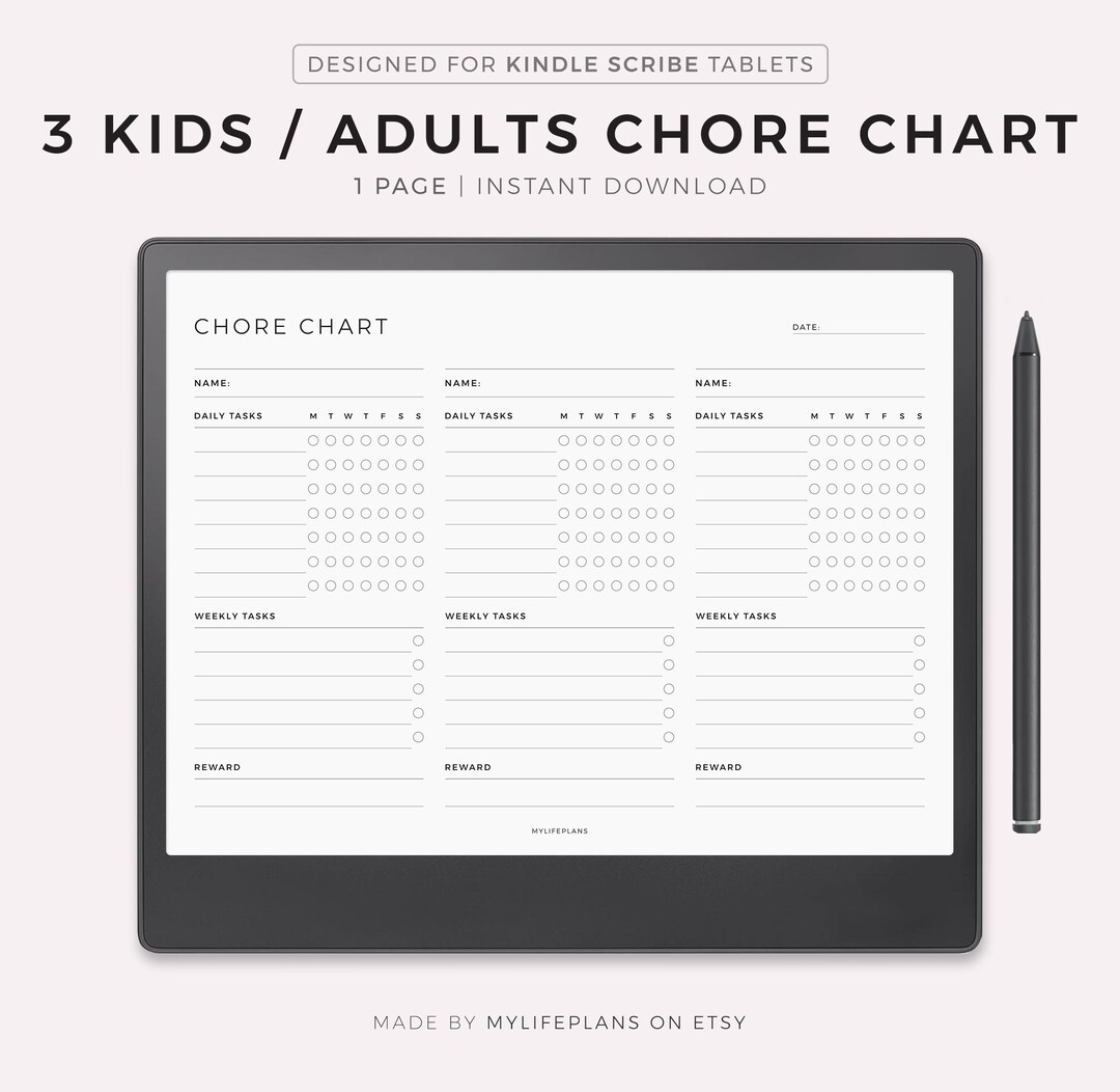 Chore Chart for 3 Kids / Adults, Weekly Household Chores, House ...
