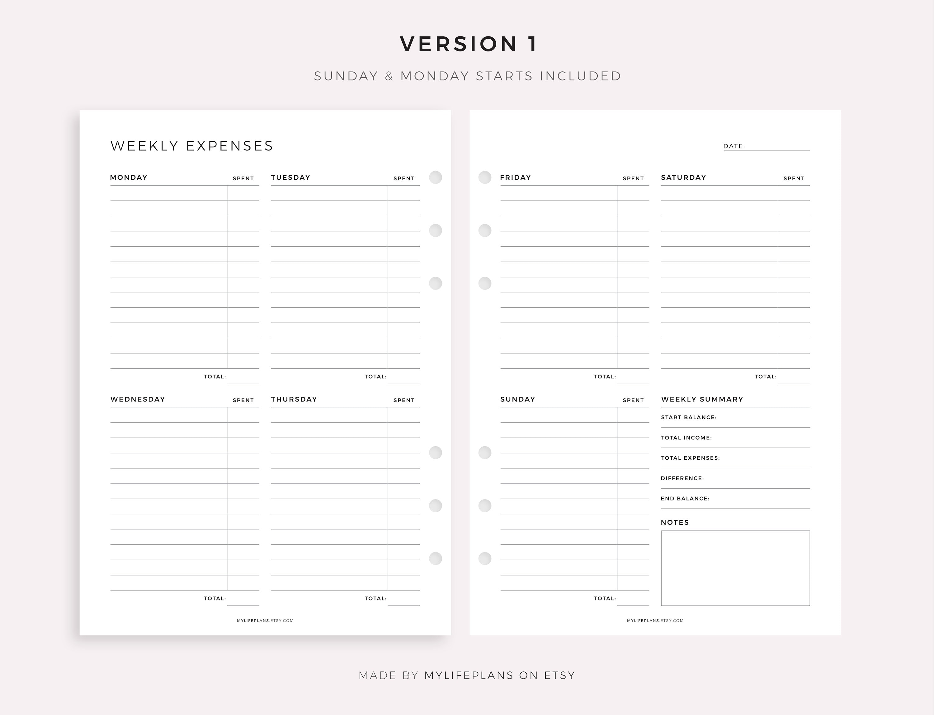 Weekly Expenses Tracker on Two Pages, Spending Tracker, Finance Planner ...