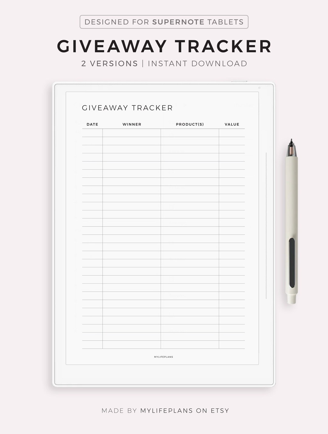 Giveaway Tracker Supernote Template, Business Giveaway, Social Media ...