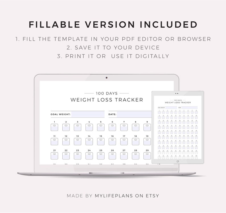 100 Day Weight Loss Tracker Printable Weight Loss Challenge - Etsy Canada