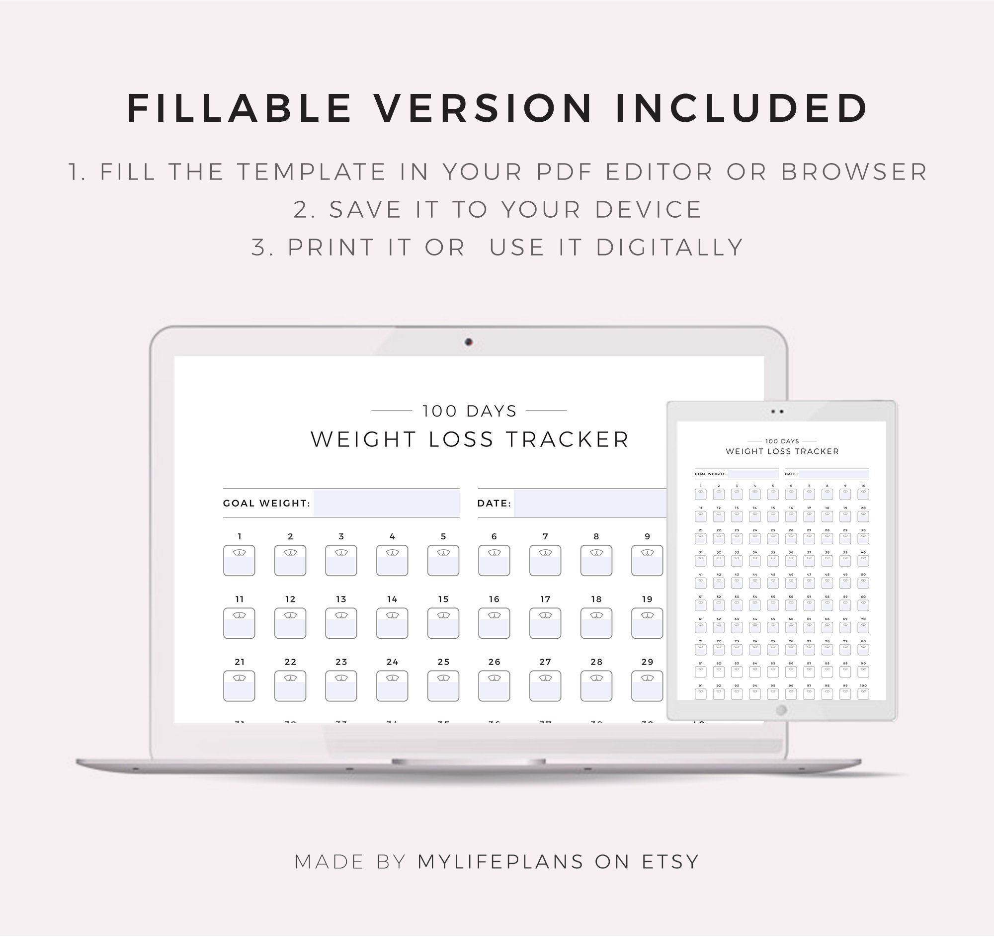 100 Day Weight Loss Tracker Printable Weight Loss Challenge - Etsy ...