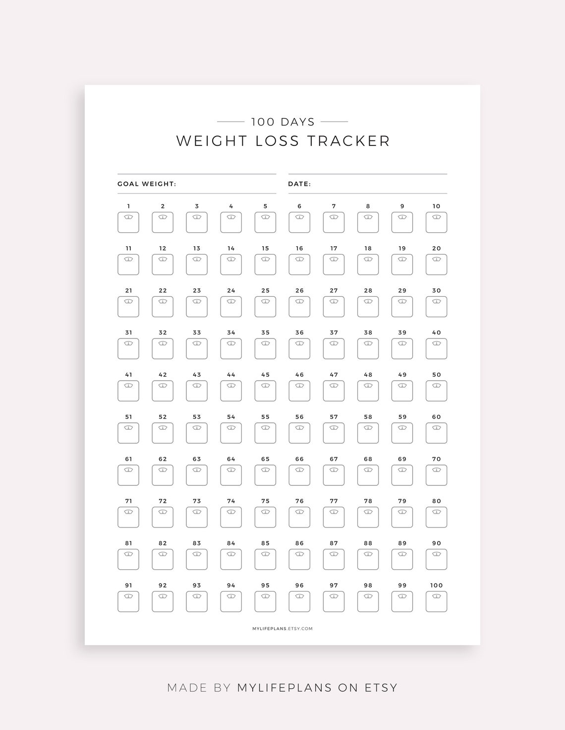 100 Day Weight Loss Tracker Printable Weight Loss Challenge - Etsy UK
