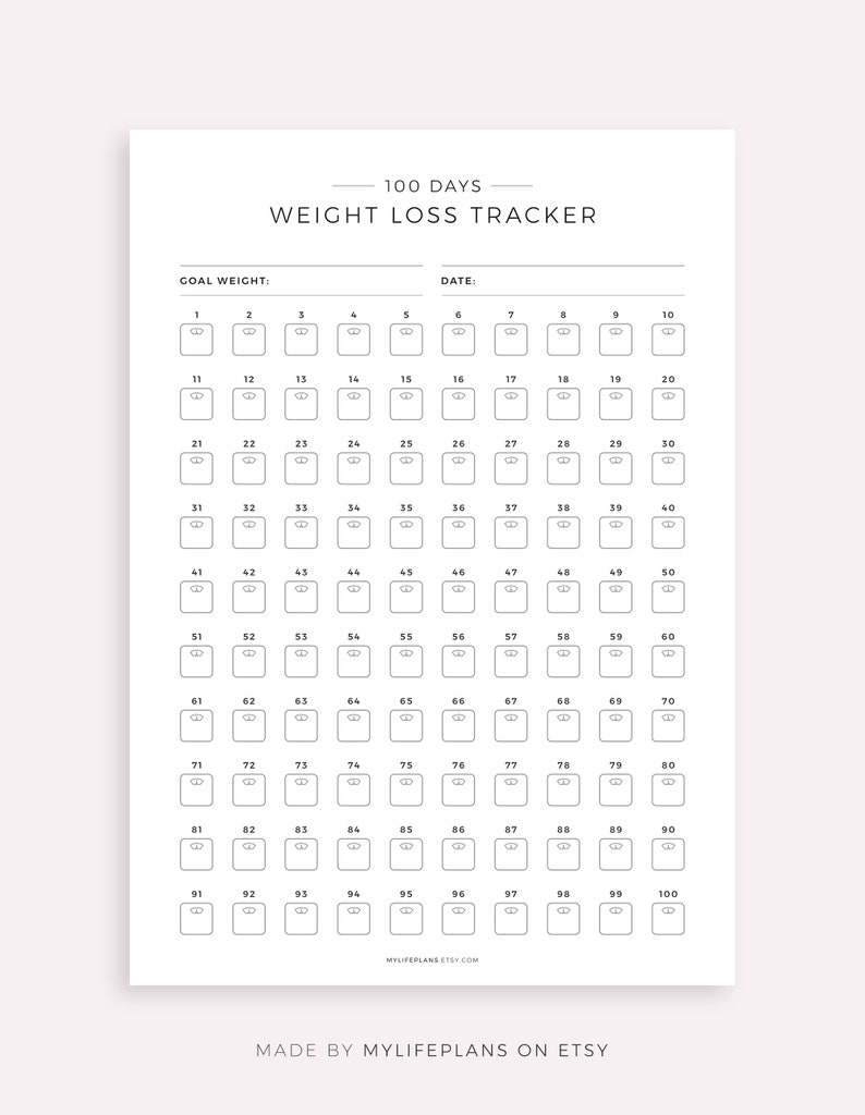 100 Day Weight Loss Tracker Printable Weight Loss Challenge - Etsy ...