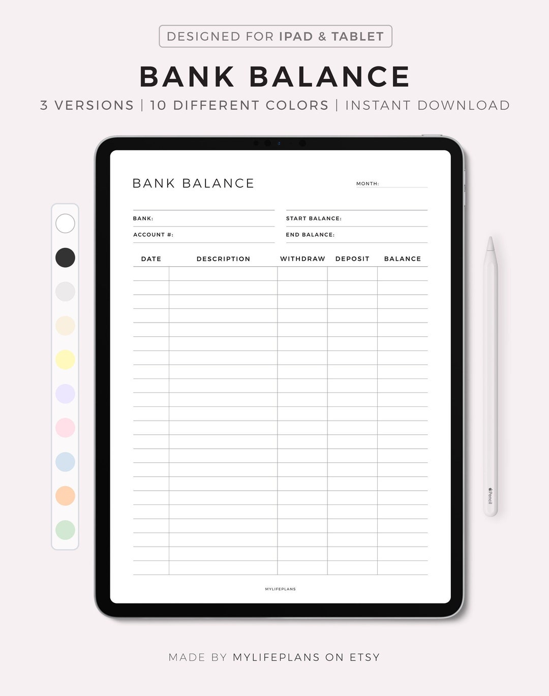 Digital Bank Balance Template, Bank Account Transactions Tracker ...