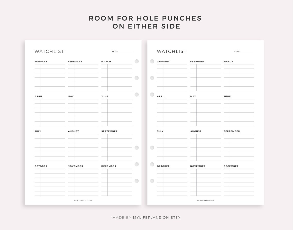 Upcoming Movies & TV Series to Watch, Printable and Fillable Template ...