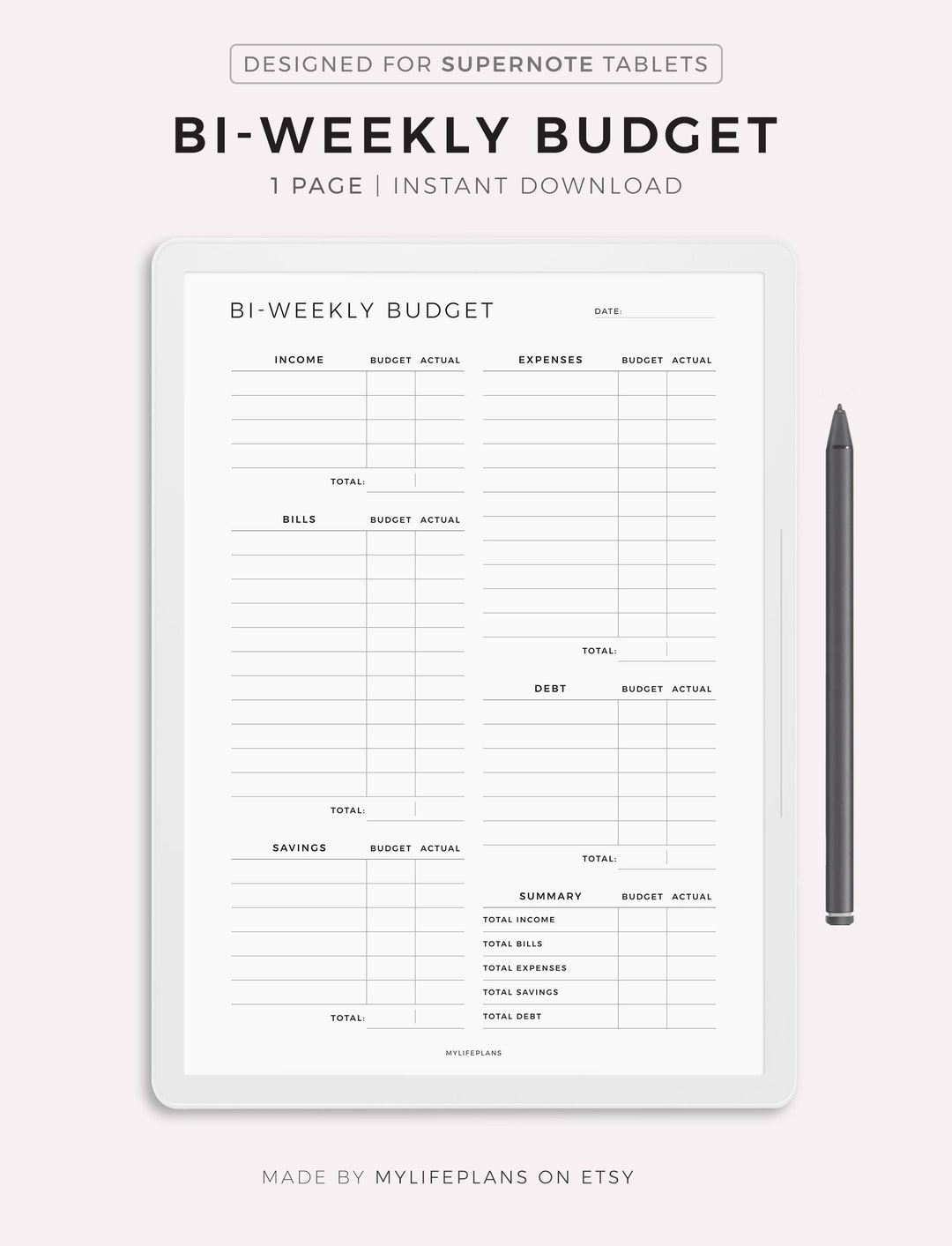 Bi-weekly Budget Planner for Supernote A5X2/A5X/A5/A6X2/A6X/A6, Budget ...
