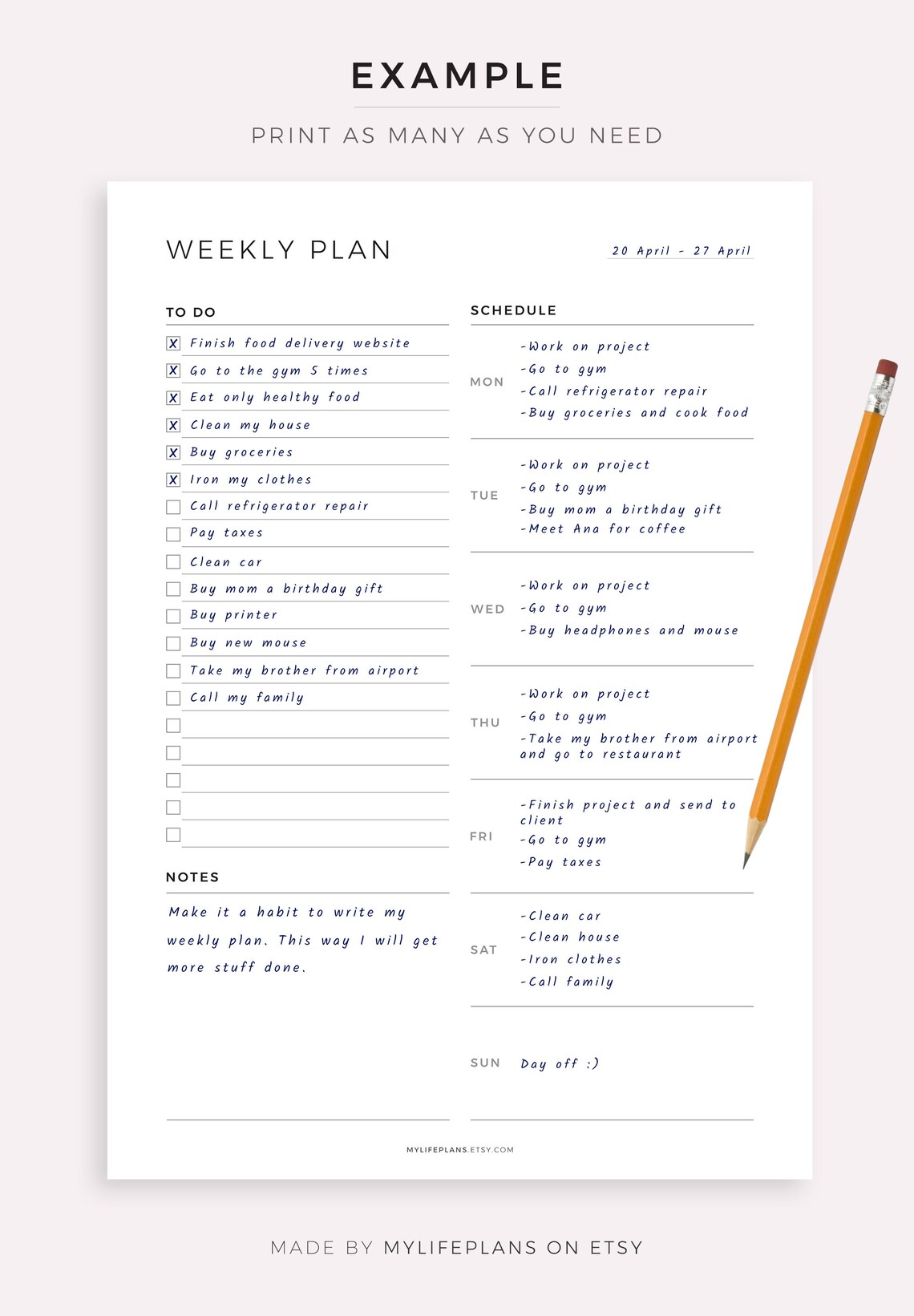 Weekly to Do List Printable Minimalist Weekly Planner Weekly - Etsy