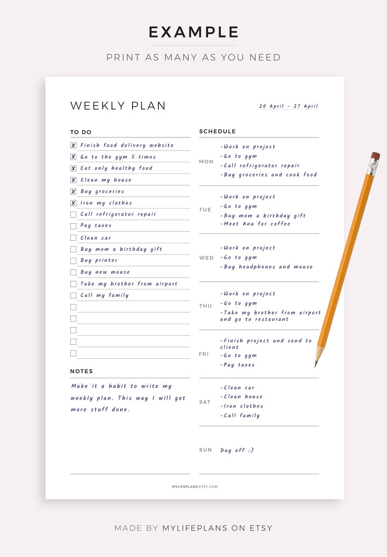 Weekly to Do List Printable Minimalist Weekly Planner Weekly - Etsy