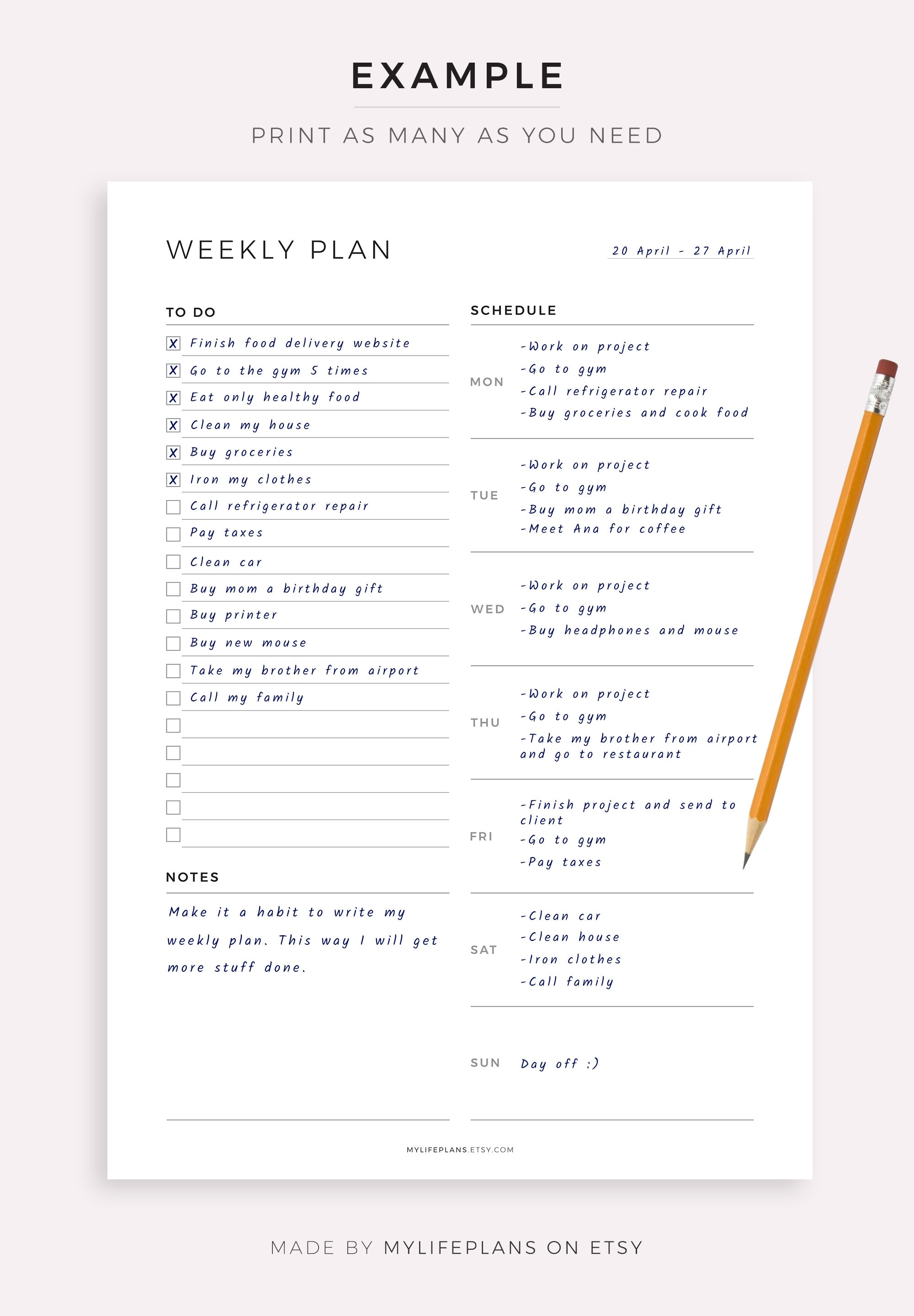Weekly to Do List Printable Minimalist Weekly Planner Weekly - Etsy