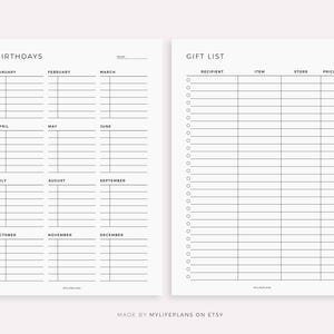 Birthday Tracker & Gift List Template, Birthday Planner, Birthday and ...