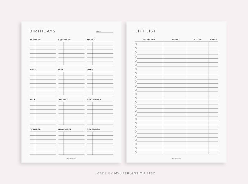Birthday Tracker & Gift List Template for Remarkable Paper Pro, Instant ...