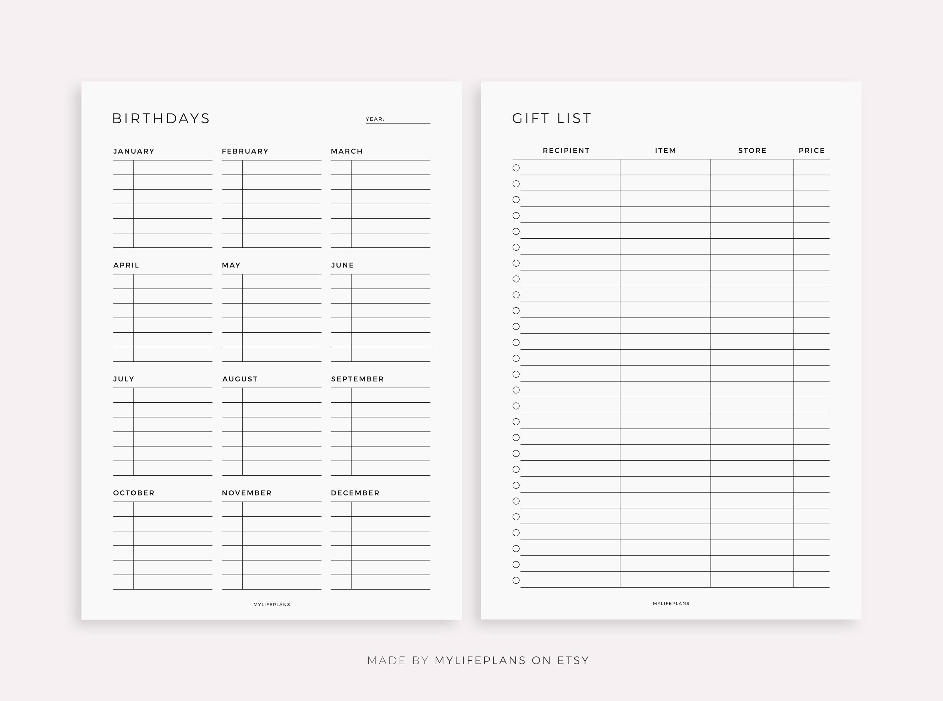 Birthday Tracker & Gift List Template for Remarkable Paper Pro, Instant ...