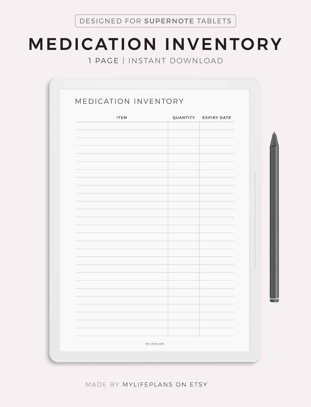 Medication Inventory Template, Compatible With Supernote A5X2/A5X/A5 ...