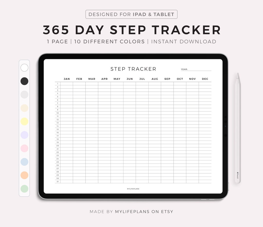 365 Day Step Tracker Digital Landscape, Daily Step Record, Exercise Log ...