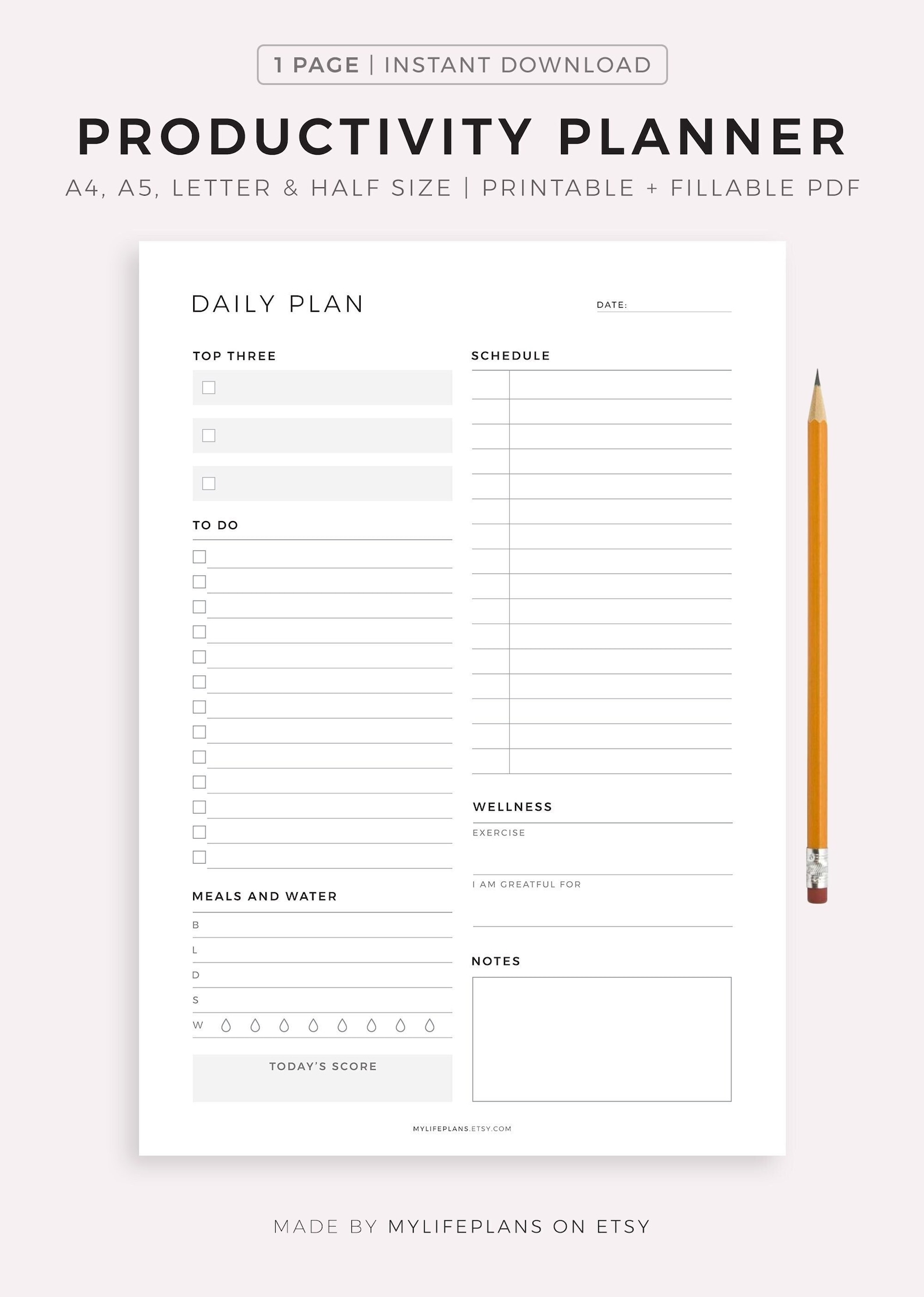 Printable Daily Planner PDF Daily to Do List Productivity - Etsy