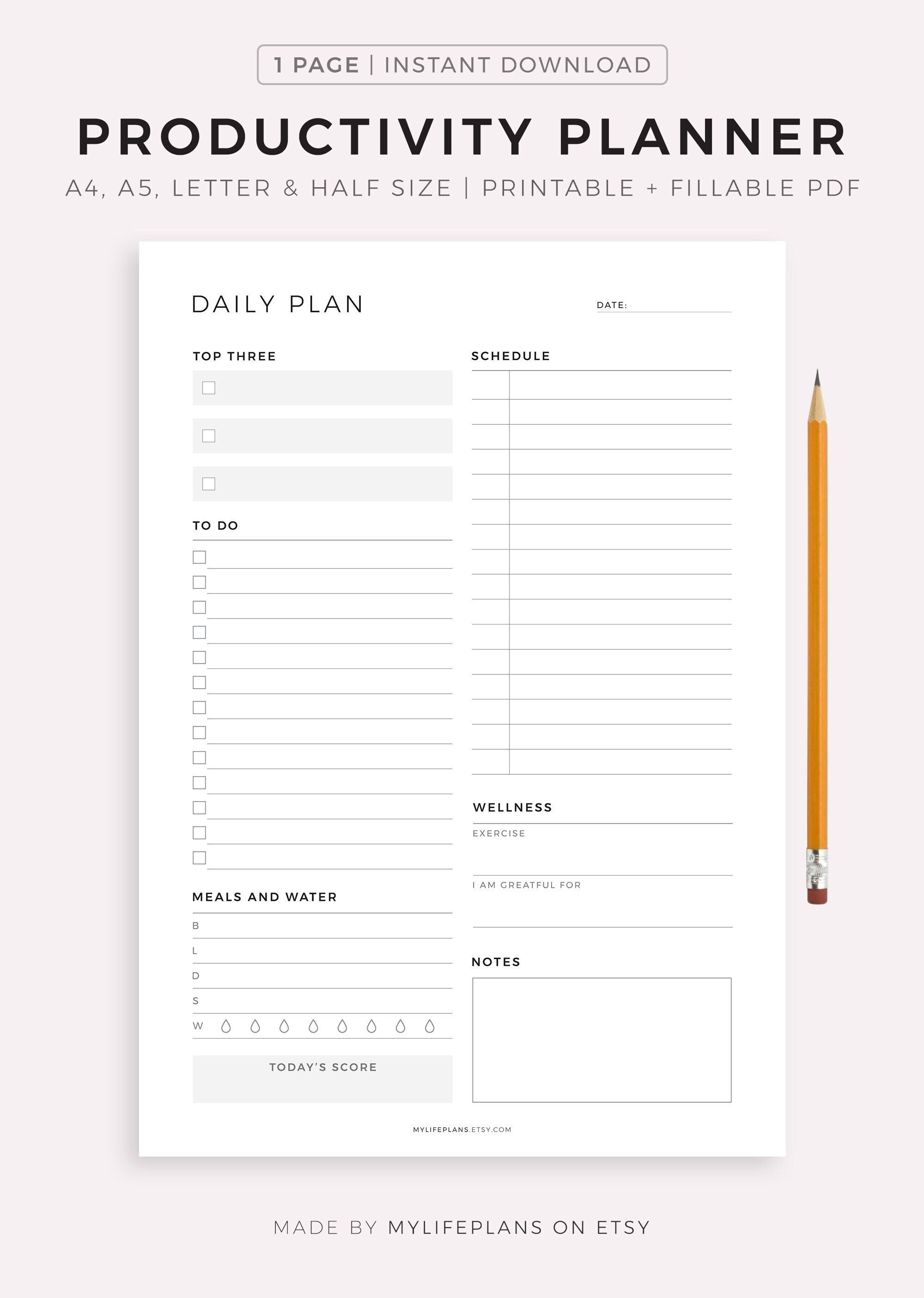 Printable Daily Planner PDF Daily to Do List Productivity - Etsy