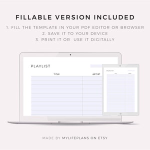 Simple Music Playlist Printable - Favorite Songs, Fitness Songs, Happy ...