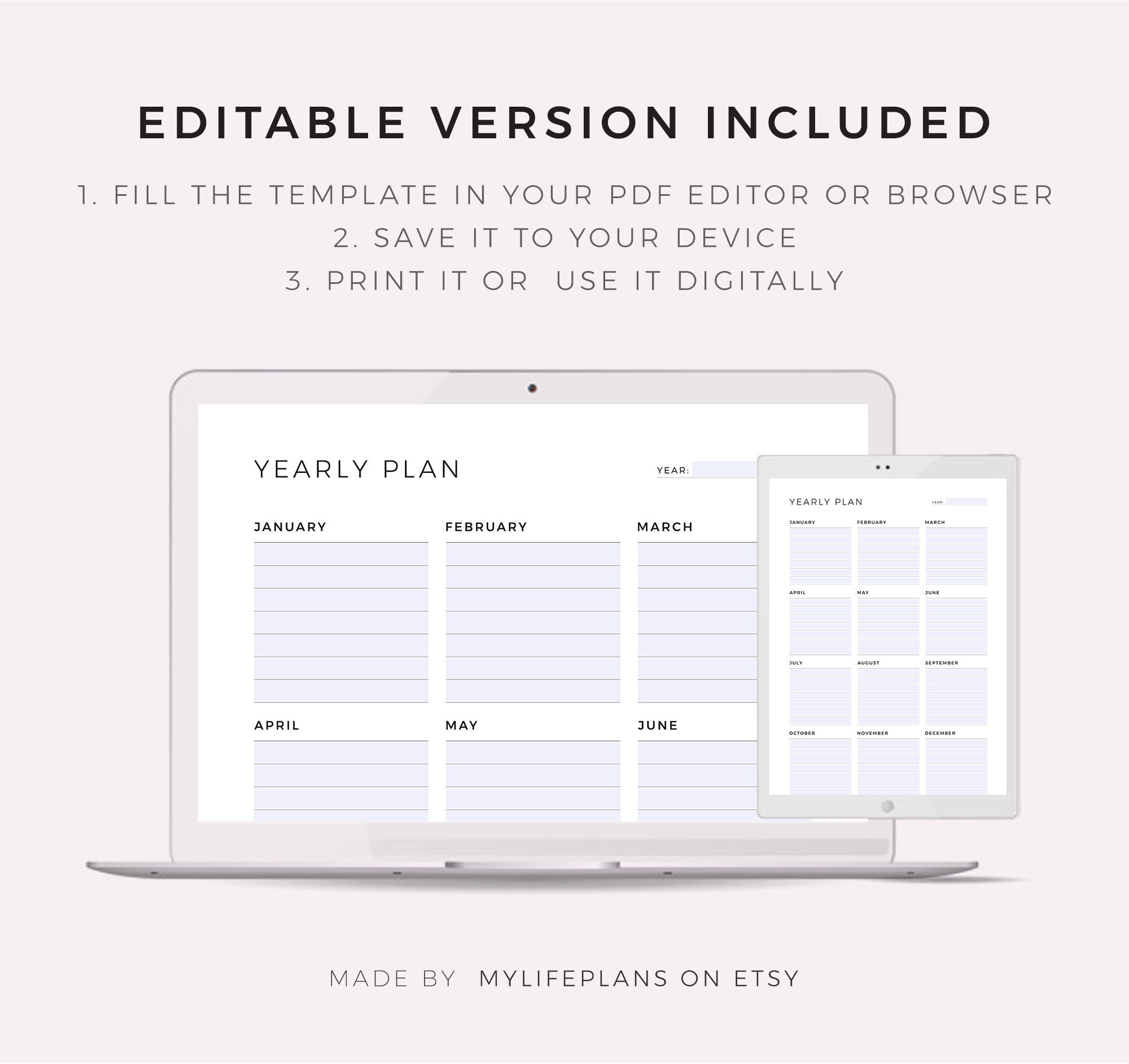 Yearly Overview Printable Yearly Planner on One Page Year At | Etsy