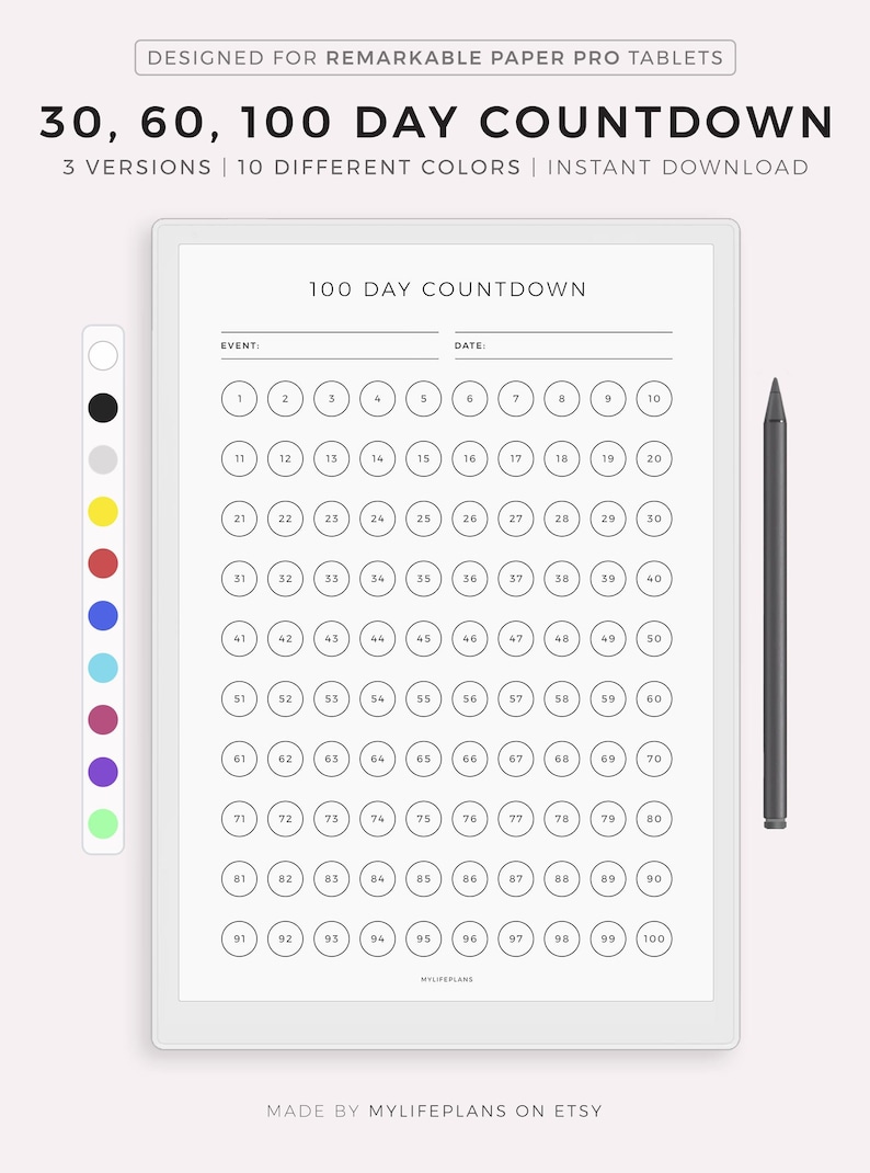 30, 60, 100 Day Countdown Tracker to Vacation, Birthday, Wedding, New ...