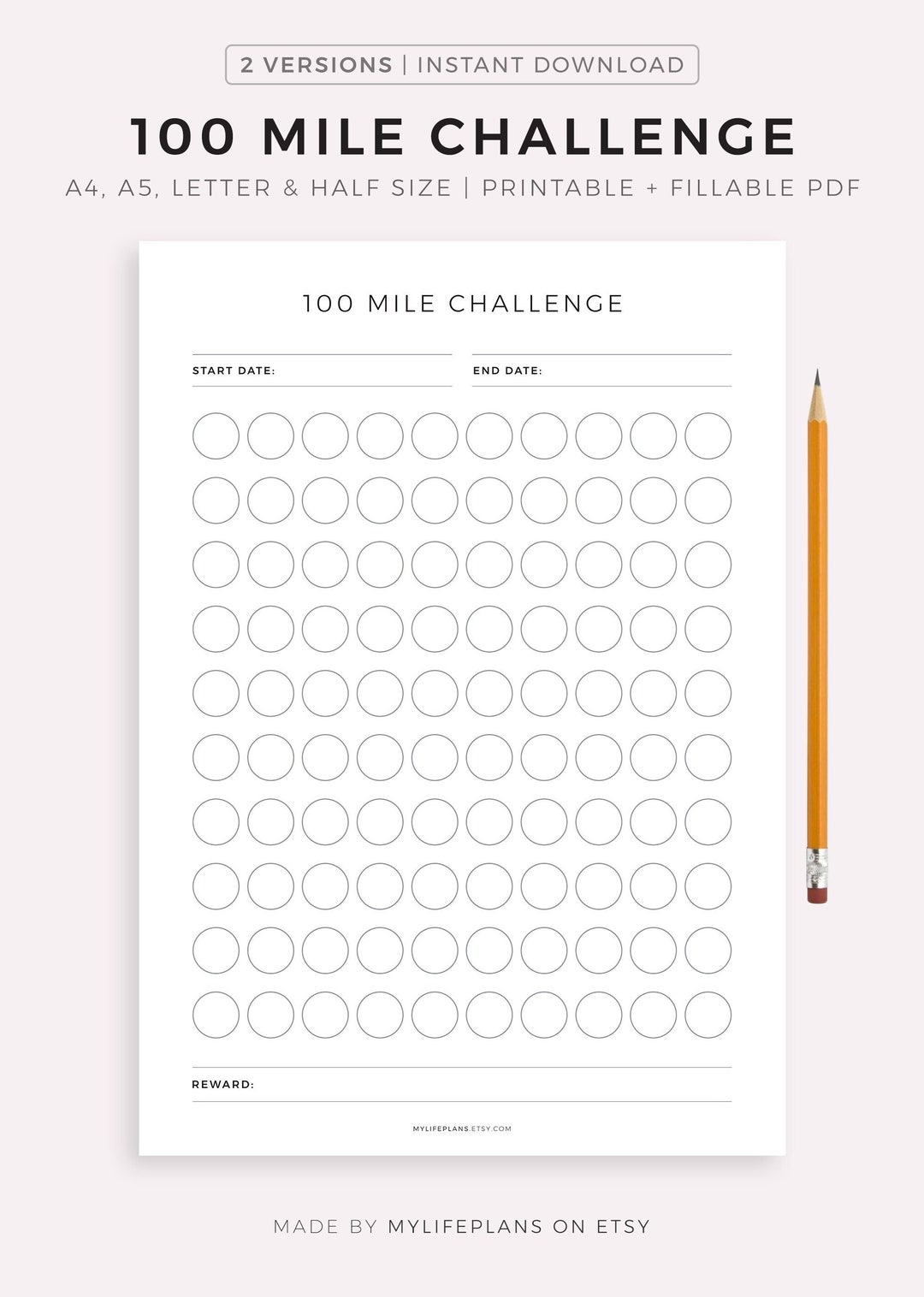 100 Mile Running or Walking Challenge Printable, Workout Challenge ...