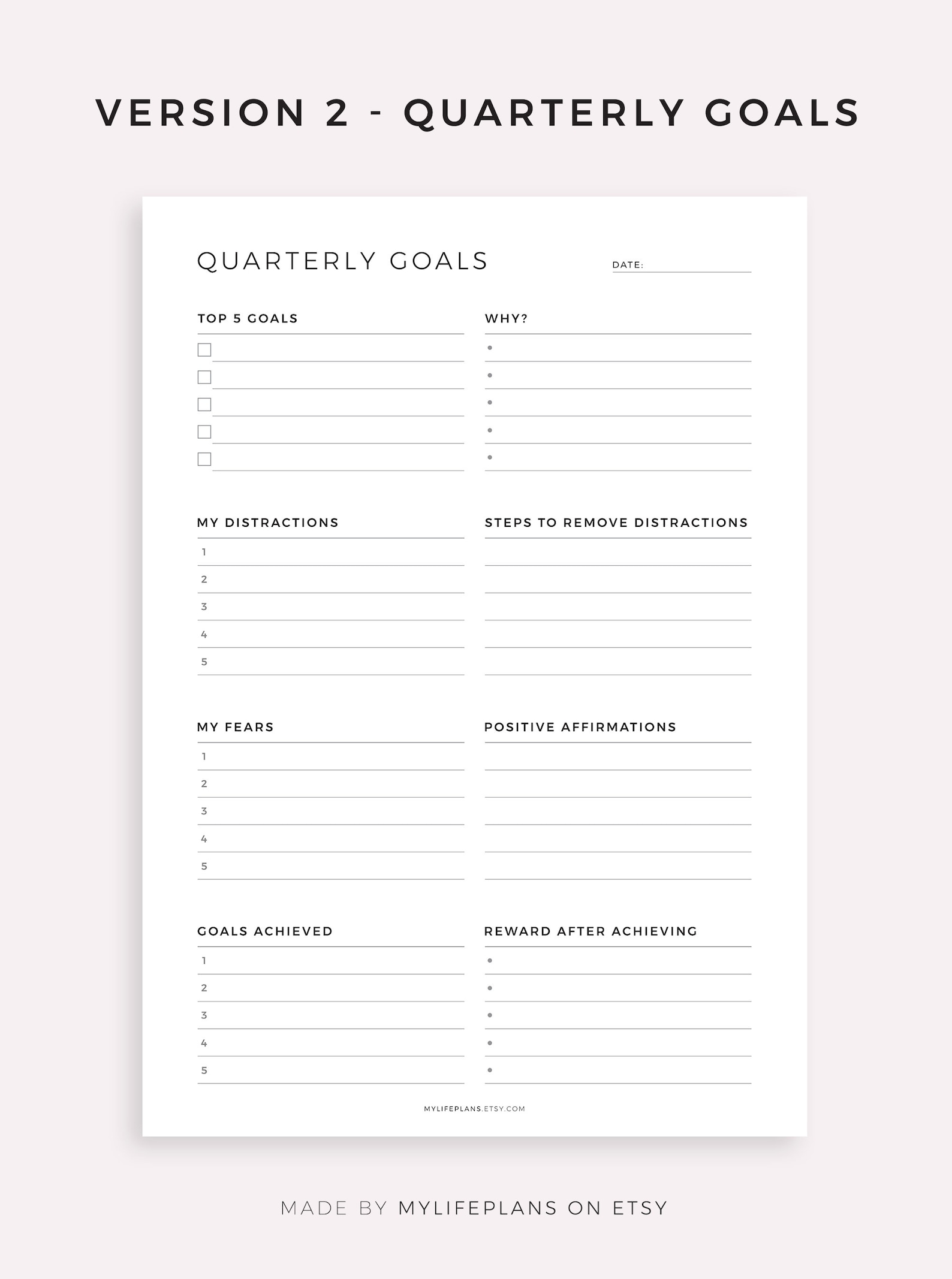 Goal Planner Printable & Fillable PDF - Yearly Goals, Quarterly Goals ...