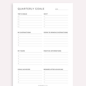Goal Planner Printable & Fillable PDF - Yearly Goals, Quarterly Goals ...