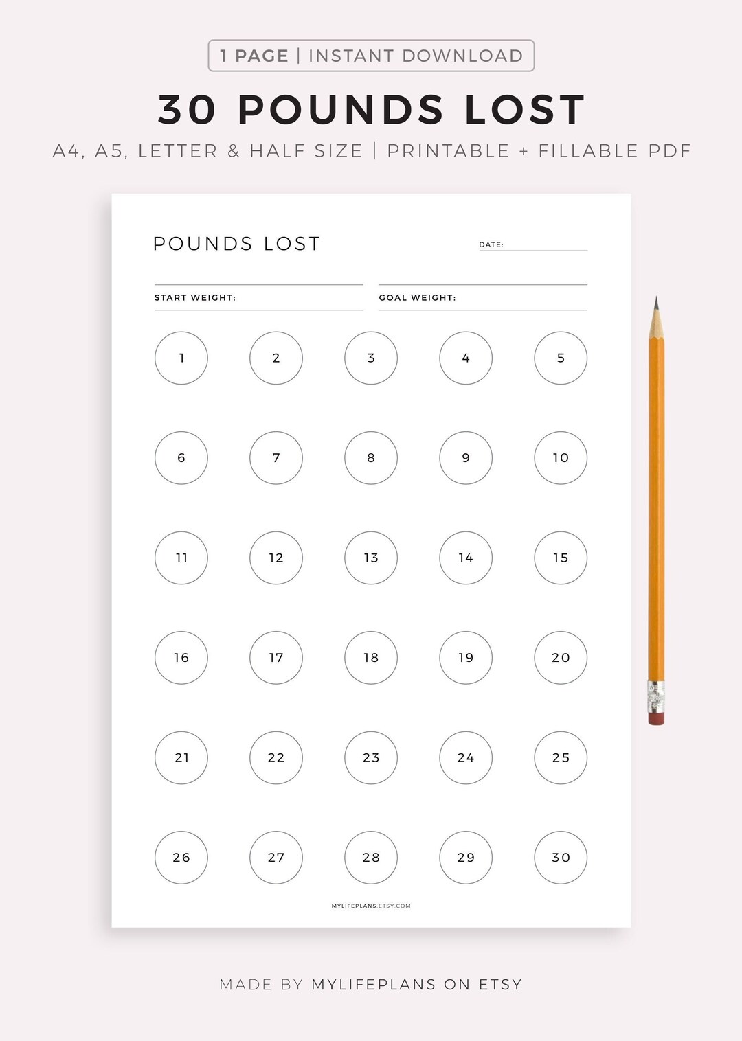 30 Pounds Lost Weight Tracker Printable, Weight Loss Tracker, Weight ...