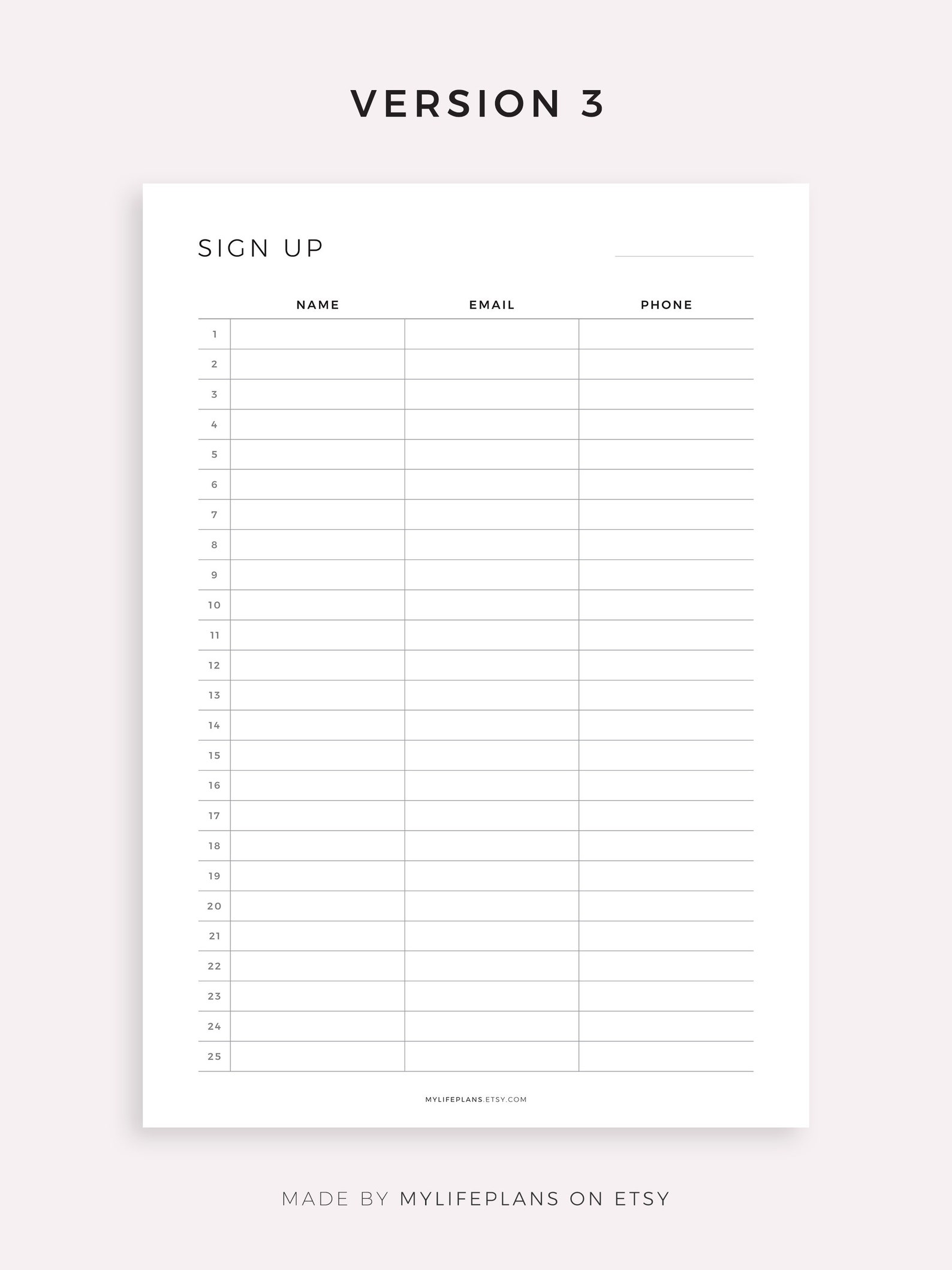 Fillable Sign up Sheet Printable Event Sign Up Customer - Etsy Canada