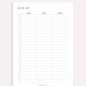 Fillable Sign up Sheet Printable - Event Sign Up, Customer Sign Up ...