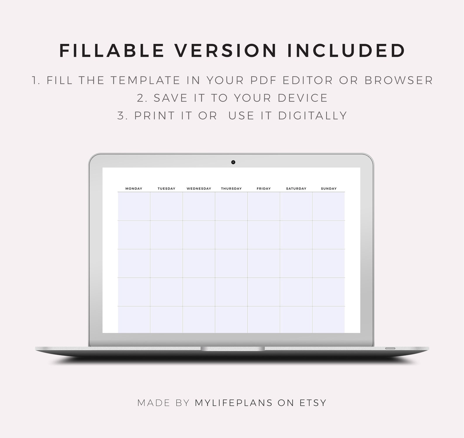 Blank Monthly Calendar Printable Landscape, Minimalist Calendar ...