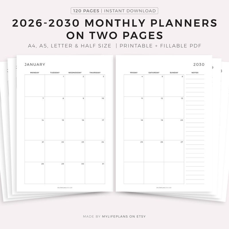 2025 2030 monthly printable planner - Etsy Polska