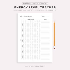 Daily Energy Level Tracker Printable, Track Monthly Energy Levels ...