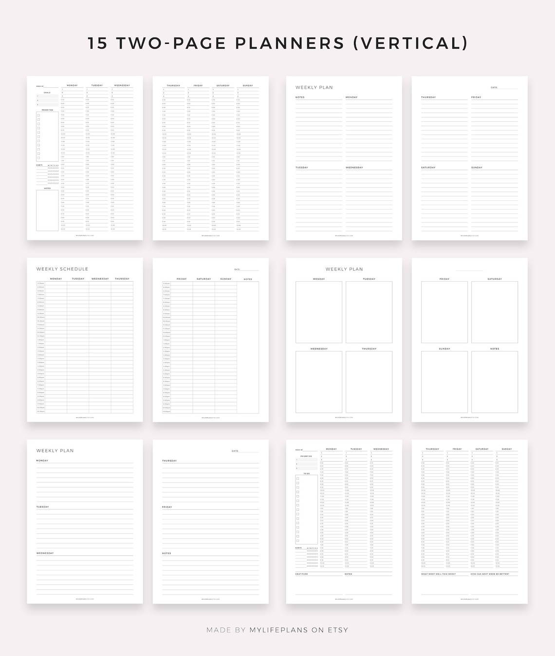 Weekly Planner Inserts Bundle Printable Monday & Sunday - Etsy