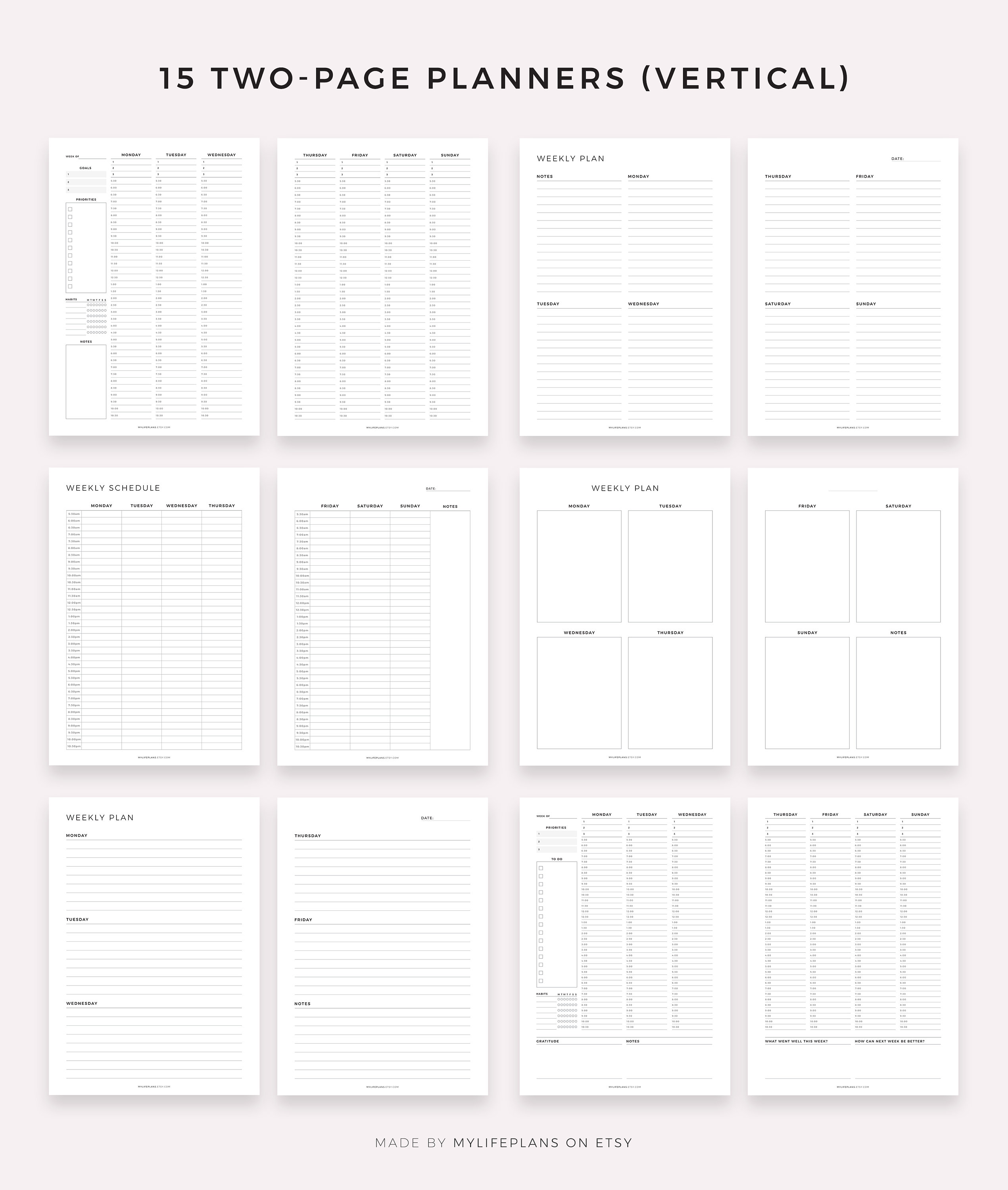 Weekly Planner Inserts Bundle Printable Monday & Sunday - Etsy
