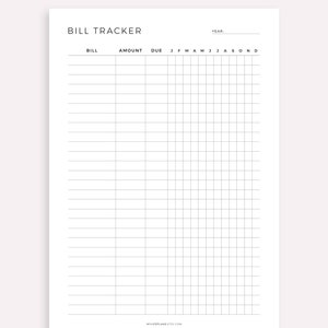 Printable Bill Tracker Template, Bill Organizer, Monthly Yearly Bill ...