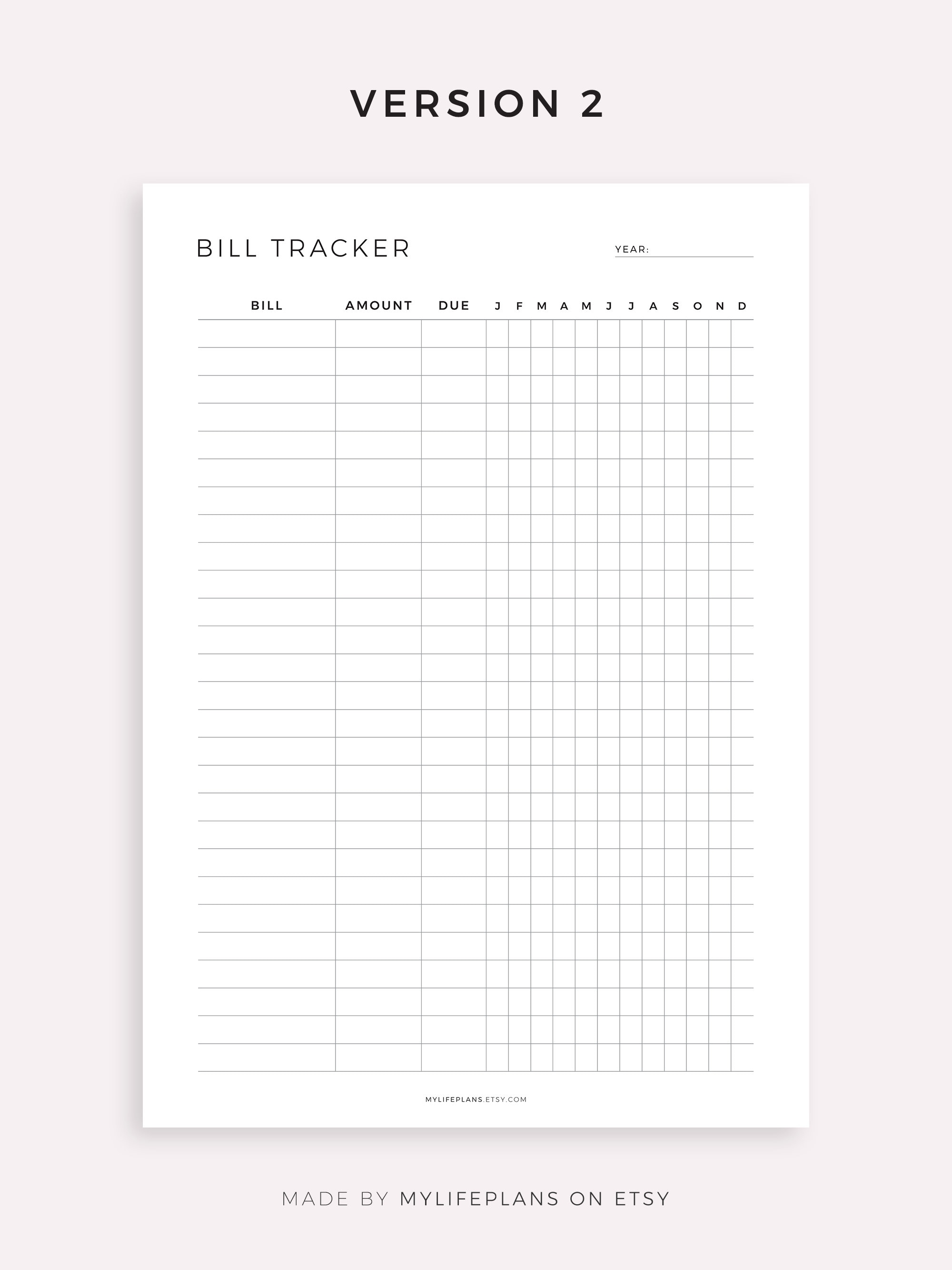 Printable Bill Tracker Template, Bill Organizer, Monthly Yearly Bill ...