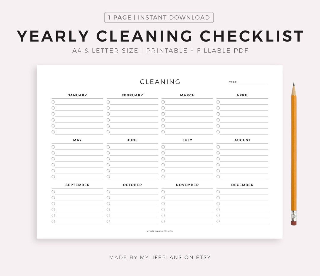 Yearly Cleaning Checklist Printable Landscape, Cleaning Task List ...